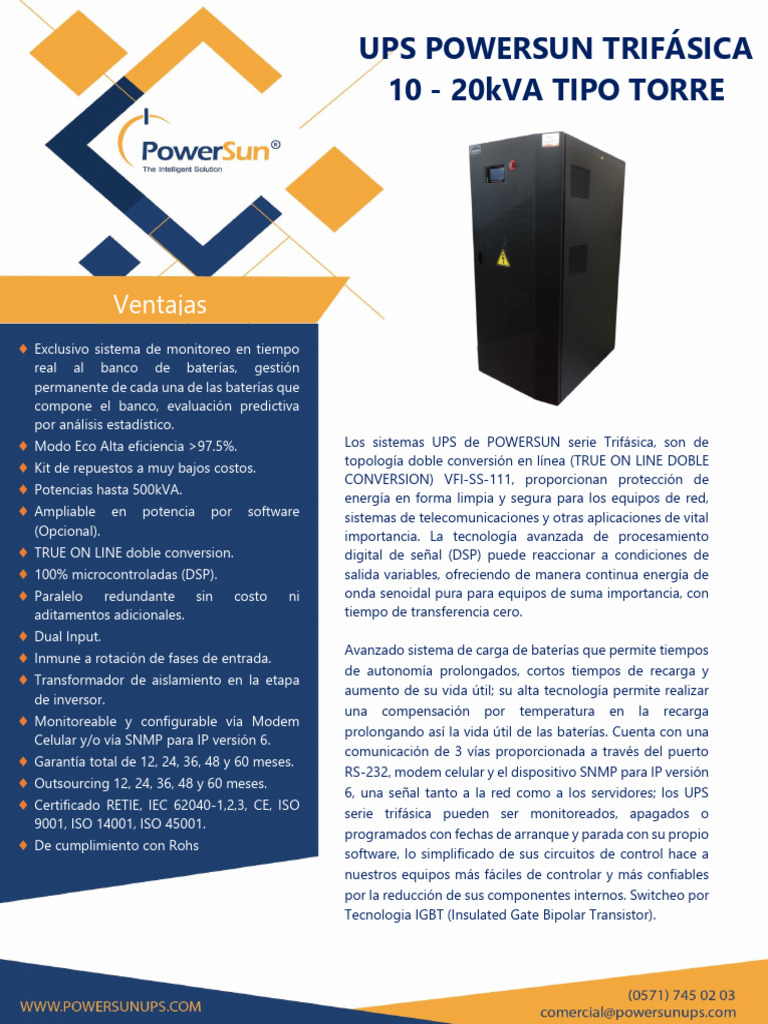 Ficha Tecnica Ups Powersun Trifasica | PDF | Inversor de energia | Ingenieria Eléctrica