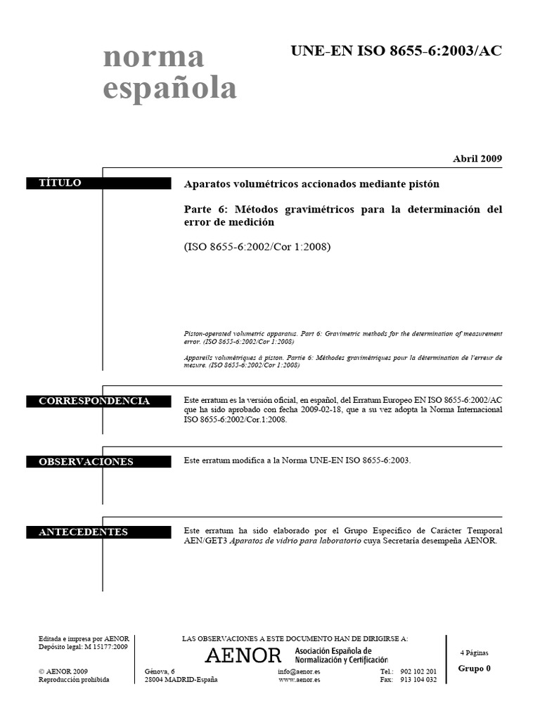 Corrigendum ISO 8655-6:2002/AC:2009 | PDF | Organización internacional ...