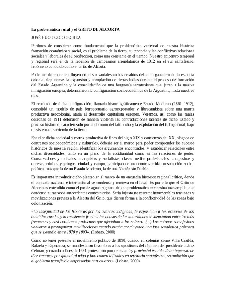 Grito de Alcorta y la Tierra en 1912 | PDF | Viajes y turismo