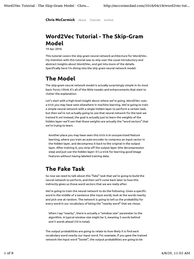 Word2Vec Skip-Gram Model Explained | PDF | Artificial Neural Network | Computational Neuroscience