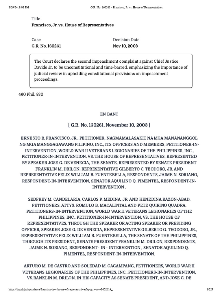 G.R. No. 160261 - Francisco, Jr. vs. House of Representatives | PDF | Impeachment | United ...