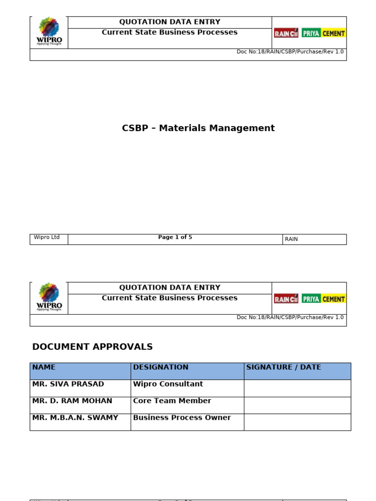 1 RCOL MM CSBP Data Entry Quatation 18 V1.0 | PDF | Computing