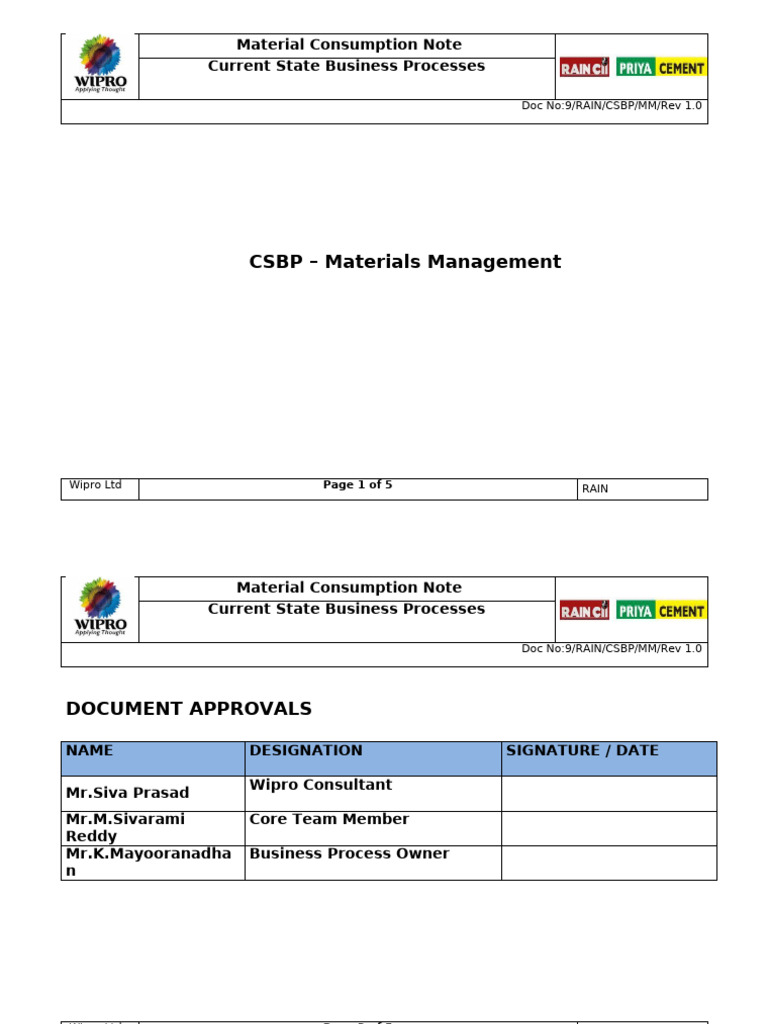 1 RCOL MM CSBP Material Consumption Note 09 V1.0 | PDF | Computing