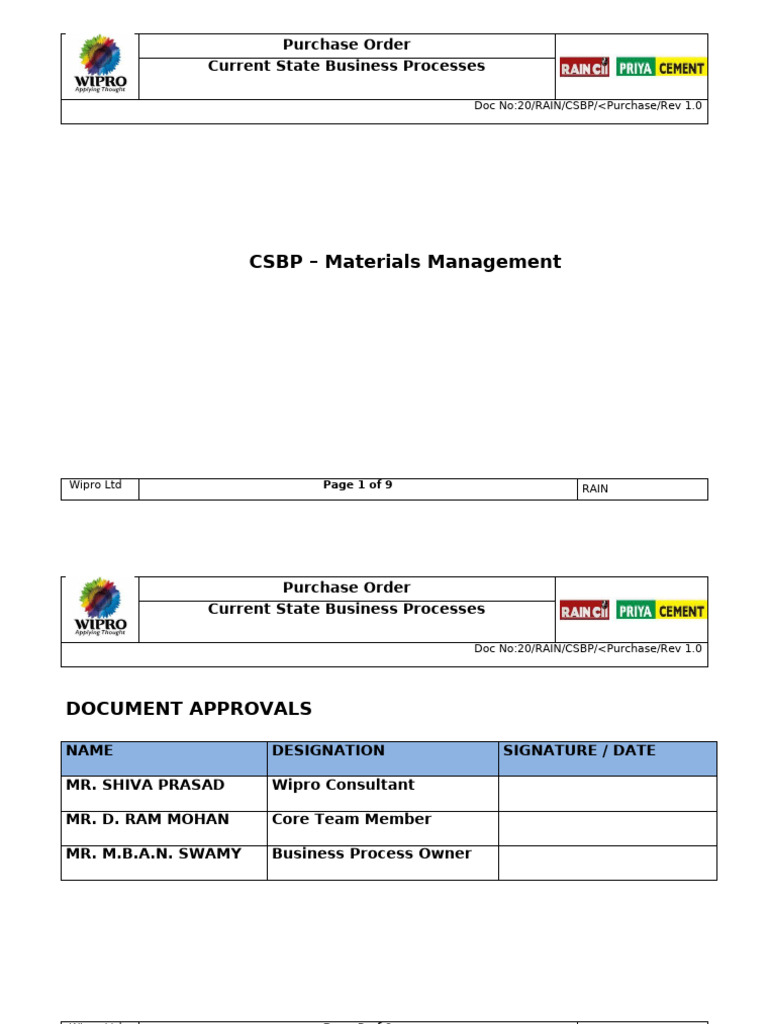 1 Rcol MM CSBP Purchase Order 20 v1.0 | PDF | Business | Technology & Engineering