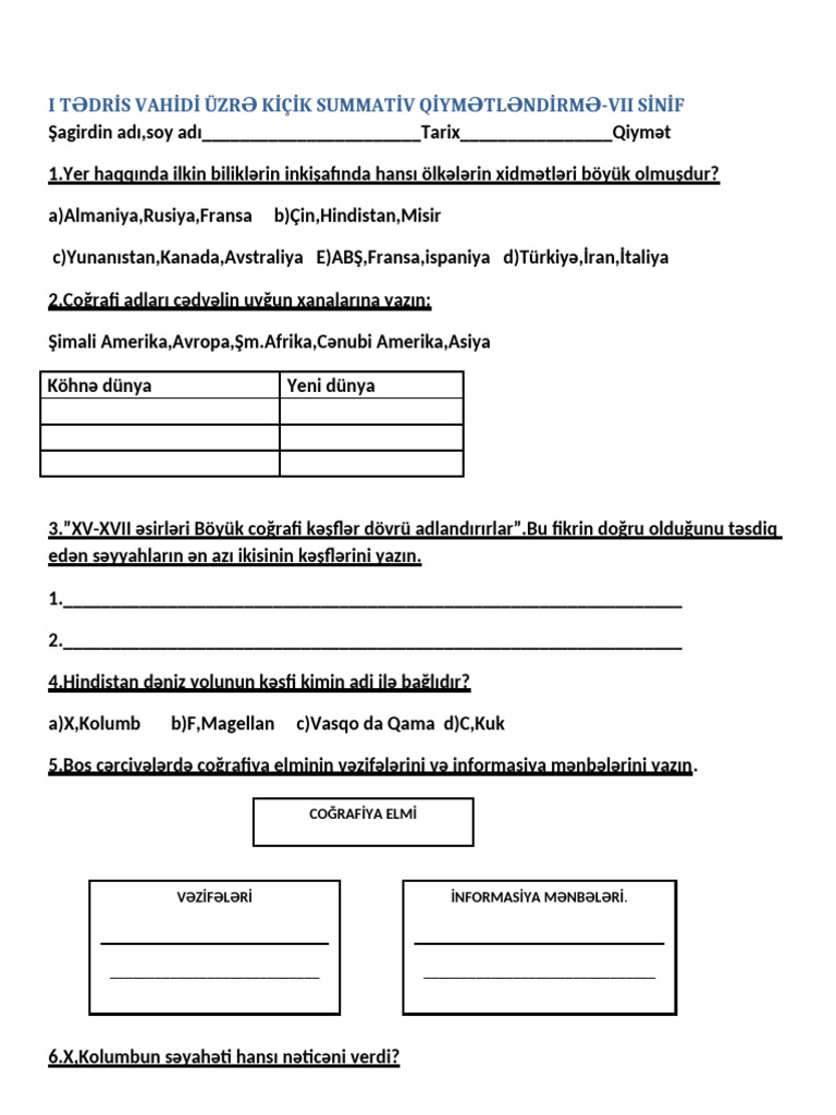 Cografiya 7 ksq1 - 23456789 - A 3 | PDF
