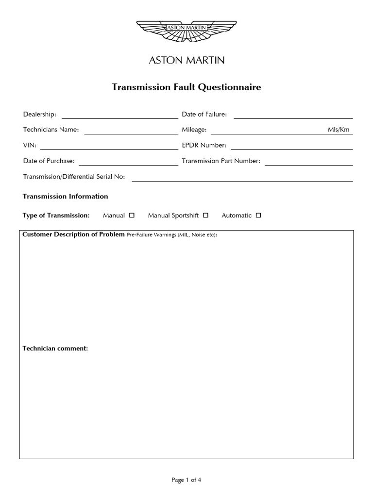 Transmission Fault Diagnosis Form | PDF | Manual Transmission | Motor ...