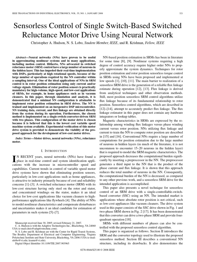 Sensorless Control Of Single Switch Based Switched Reluctance Motor Drive Using Neural Network