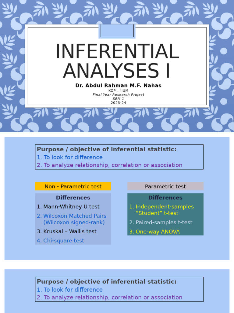 Inferential Analyses | PDF | Student's T Test | Chi Squared Test