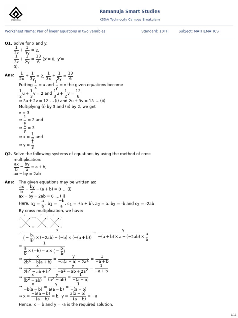 Pair of Linear Equations in Two Variables - 10TH-MATHEMATICS ...