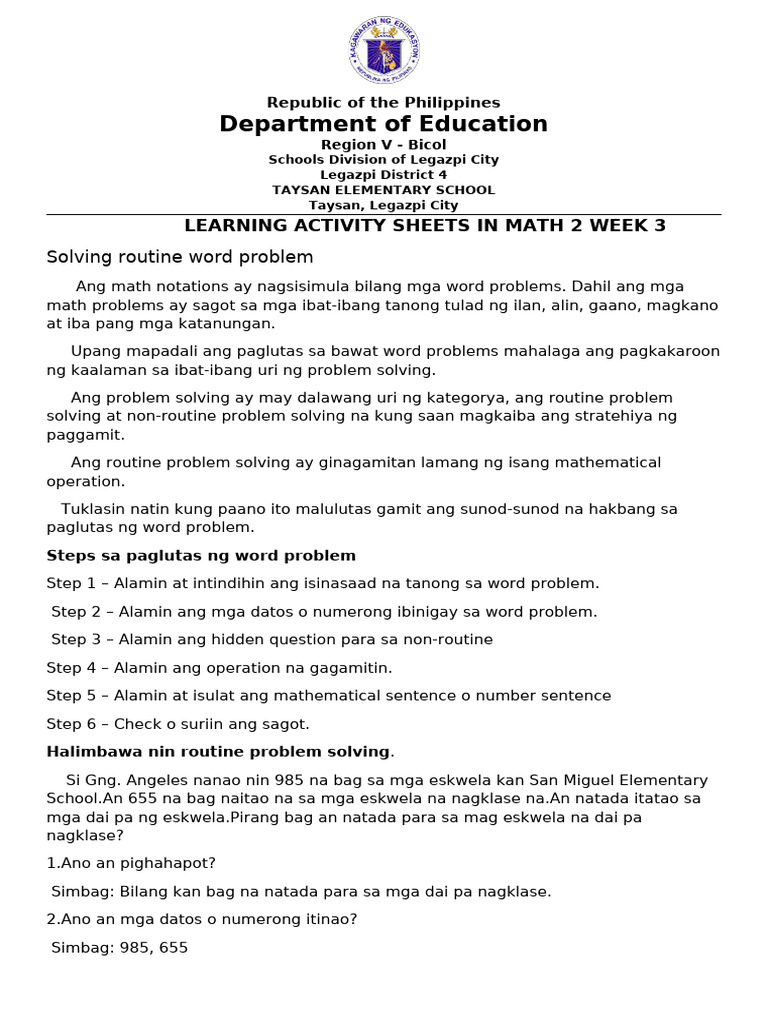 Las in Math 2 Week 3 Quarter 2 | PDF