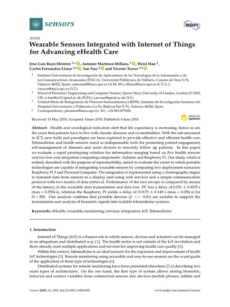 Wearable IoT Sensors for eHealth Integration | PDF | Personal Computers ...