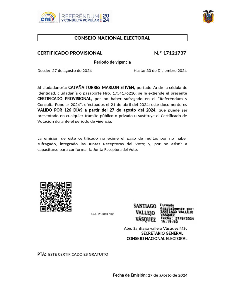 Certificado Provisional Pdf