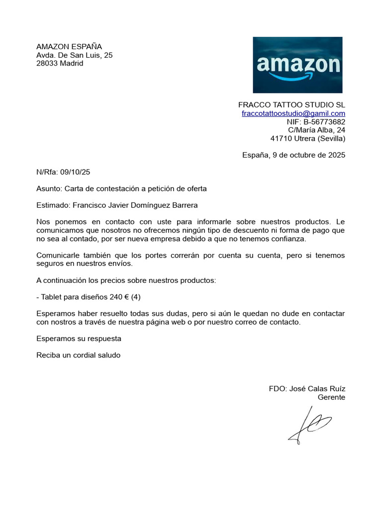 Carta de Contestación Amazon | PDF