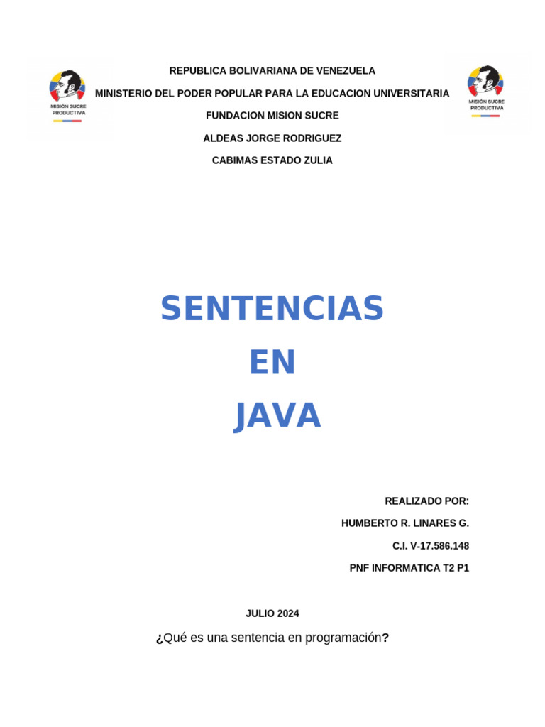 Trabajo de Sentencias en Java | PDF | Programa de computadora | Programación