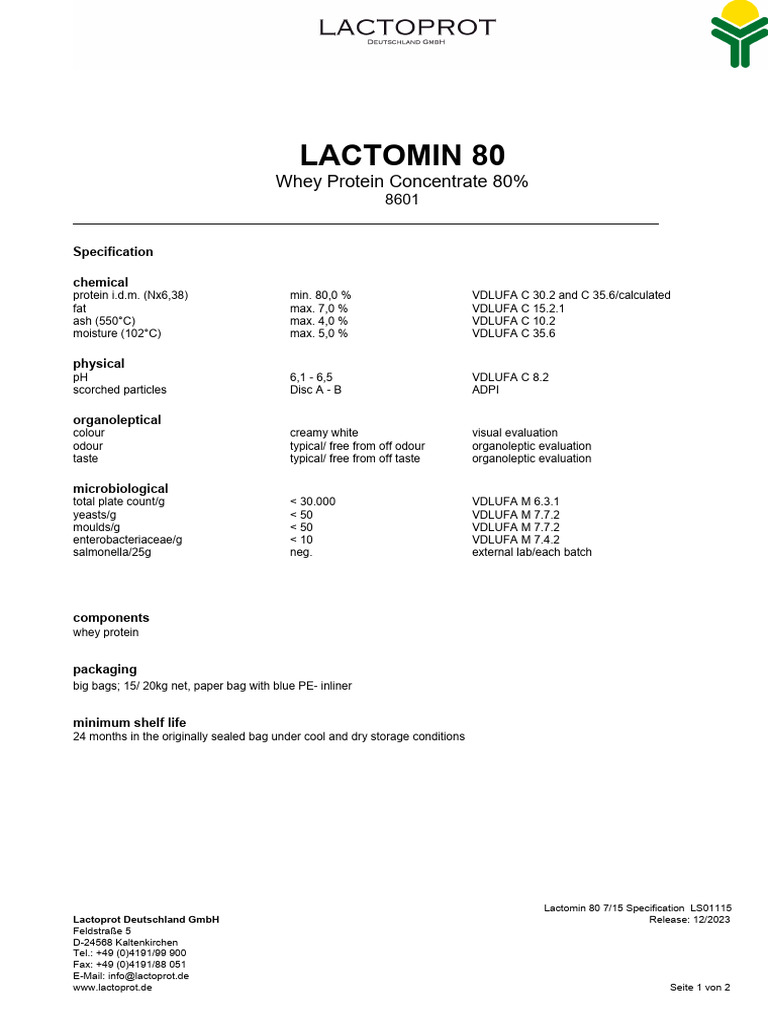 8601 Lactomin 80 - FT - LCP | PDF | Chemistry