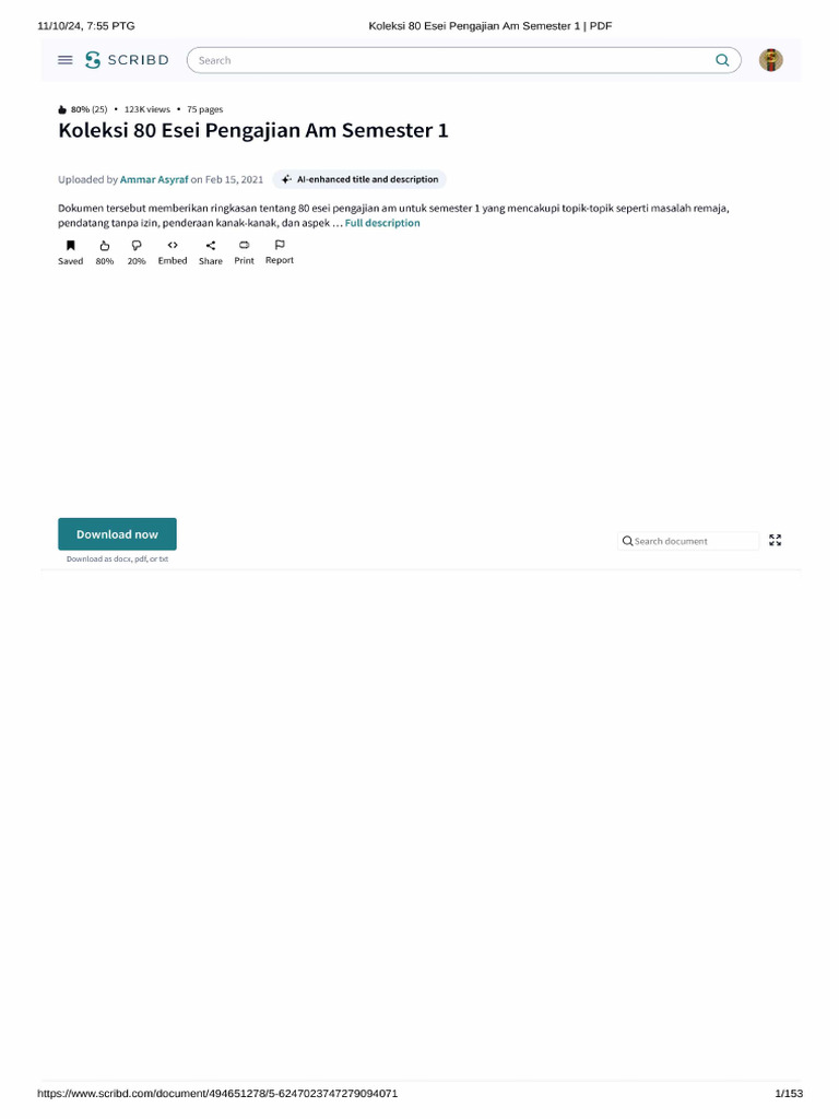 Koleksi 80 Esei Pengajian Am Semester 1 - PDF | PDF