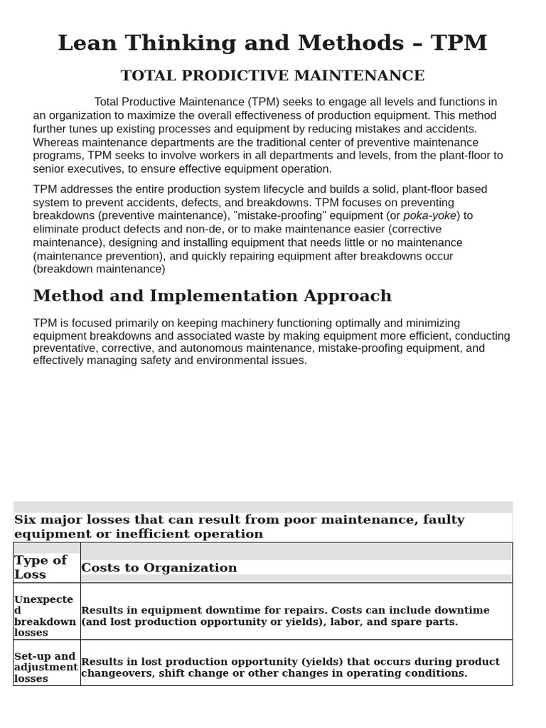 TPM Implementation Roadmap Overview | PDF | Waste