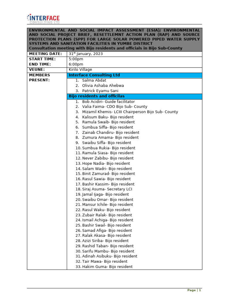 Yumbe Solar Water Project Meeting | PDF | Water | Hydraulic Engineering