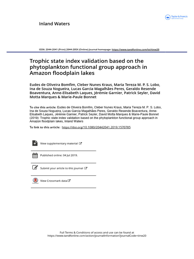 Bomfim Et Al. - 2019 - Trophic State Index Validation Based on the Phytoplankton Functional ...