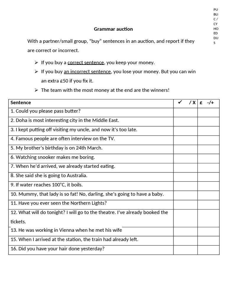 Grammar Auction | PDF