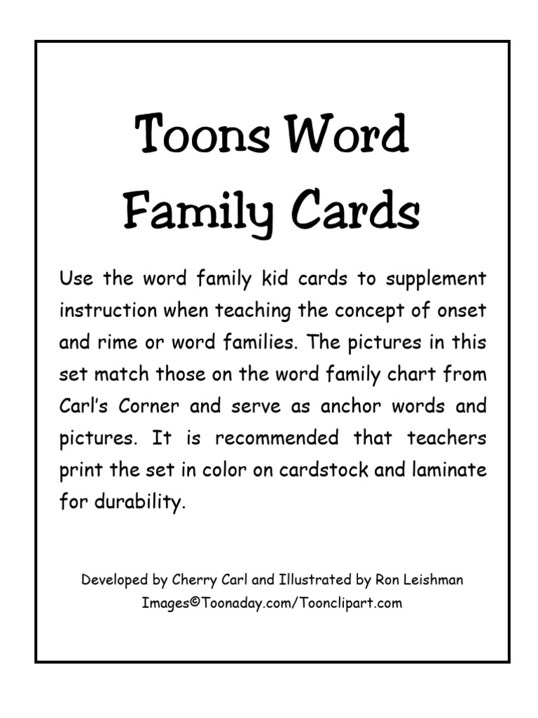 Toons Word Family Cards Set | PDF