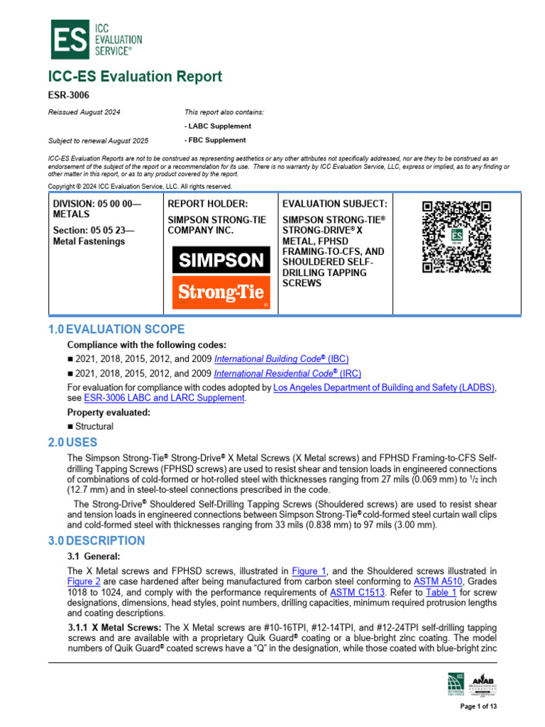 ESR-3006 | PDF | Screw | Strength Of Materials
