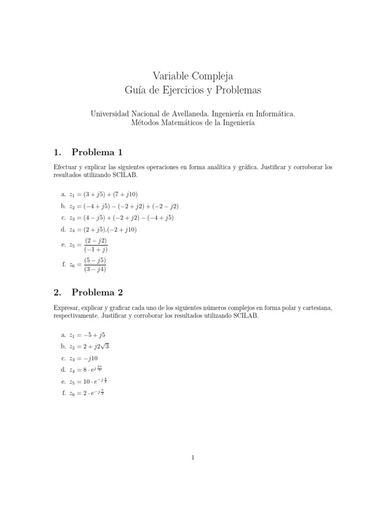 Guía_de_Ejercicios_1_Variable_Compleja | PDF | Matemáticas | Objetos matemáticos