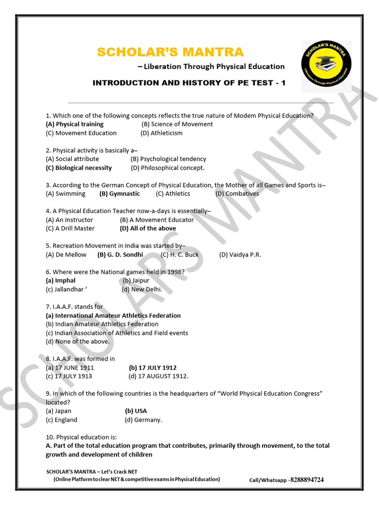 INTRODUCTION AND HISTORY TEST 1 DPE PTI With Answers | PDF | Physical ...