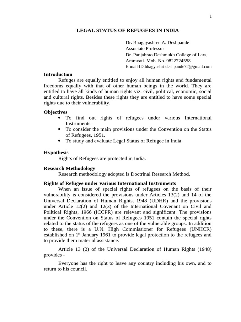 Legal Status of Refugees in India | PDF | Refugee | Human Rights