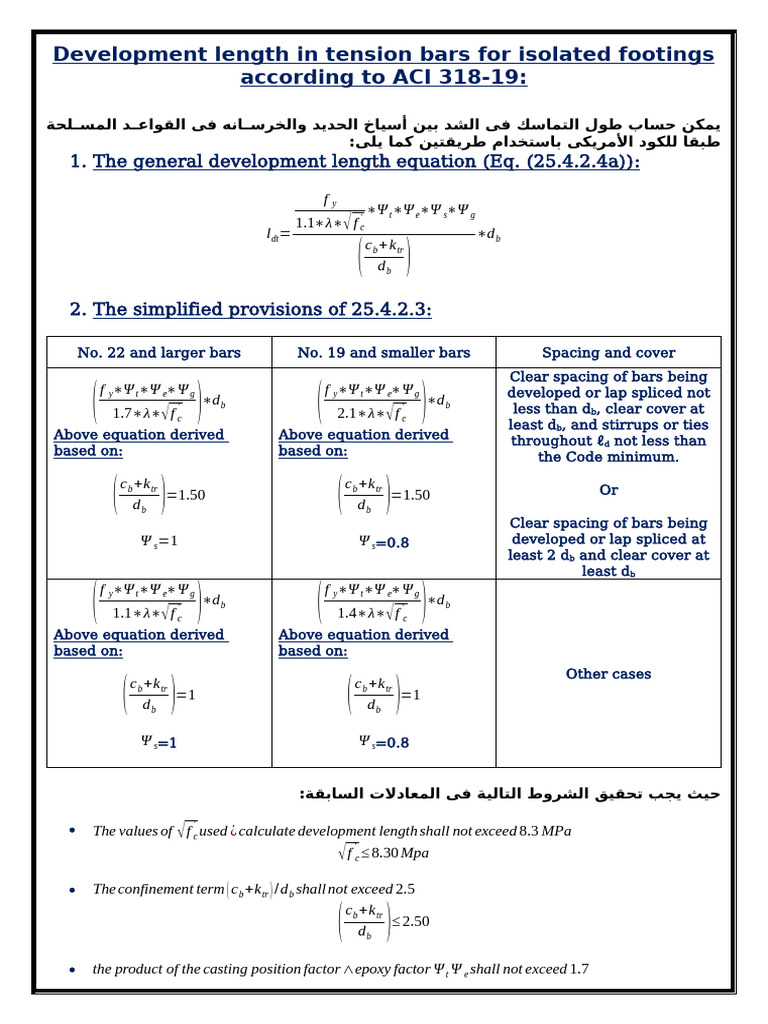 Tension Development Length For Footings According To ACI 318-19 | PDF ...