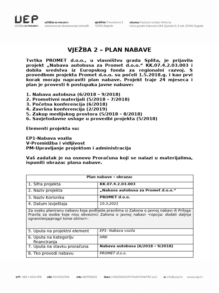 Vježba-Plan - Nabave Projektni Menadžment | PDF
