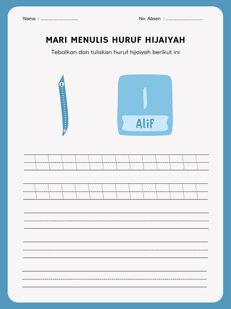Lembar Kerja Pendidikan Agama Islam Menulis Huruf Hijaiyah Penuh Warna ...
