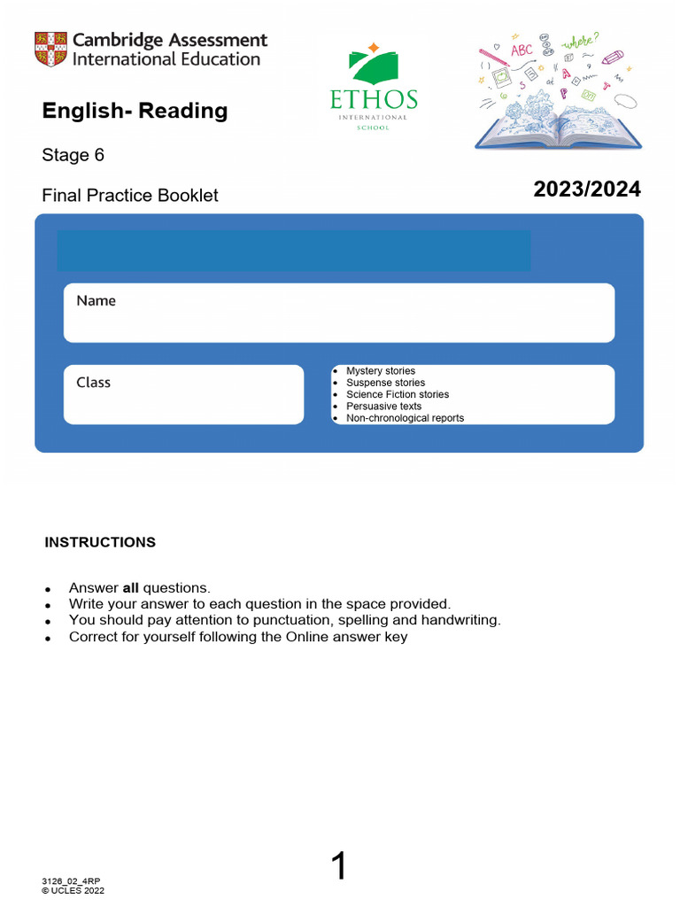 Y6 Eng Reading Booklet-Spring Final revision | PDF | Verb | Adverb
