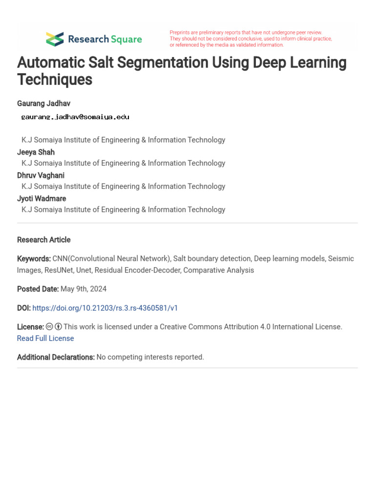 Automatic Salt Segmentation Using Deep Learning Te | PDF | Image ...