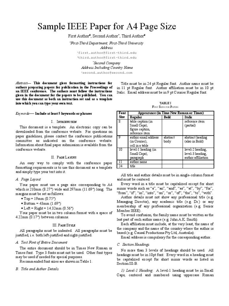 Sample Ieee Paper For A4 Page Size First Author Second Author Third