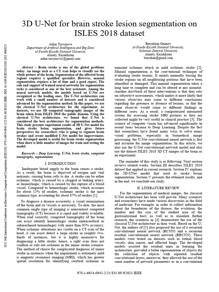 3D U-Net For Brain Stroke Lesion Segmentation On ISLES 2018 Dataset | PDF | Stroke | Image ...
