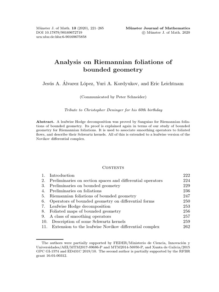 Analysis On Riemannian Foliations of Bounded Geometry | PDF | Functional Analysis | Linear Algebra
