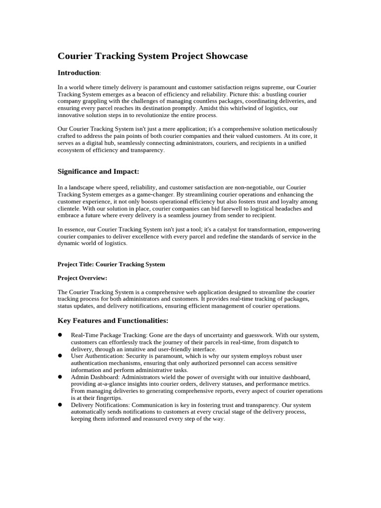 Courier Tracking System Project Showcase | PDF | Courier | Computing