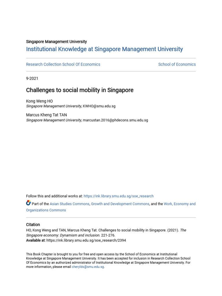 Challenges to social mobility in Singapore | PDF | Social Mobility ...