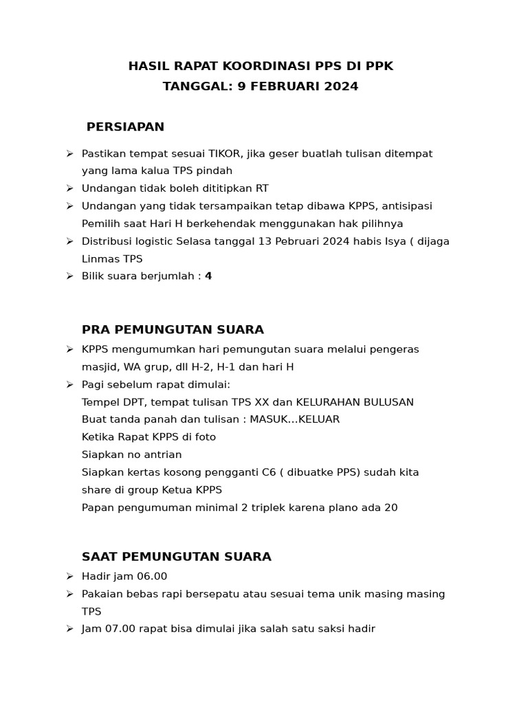 Hasil Rapat Koordinasi PPS Di PPK | PDF | Seni