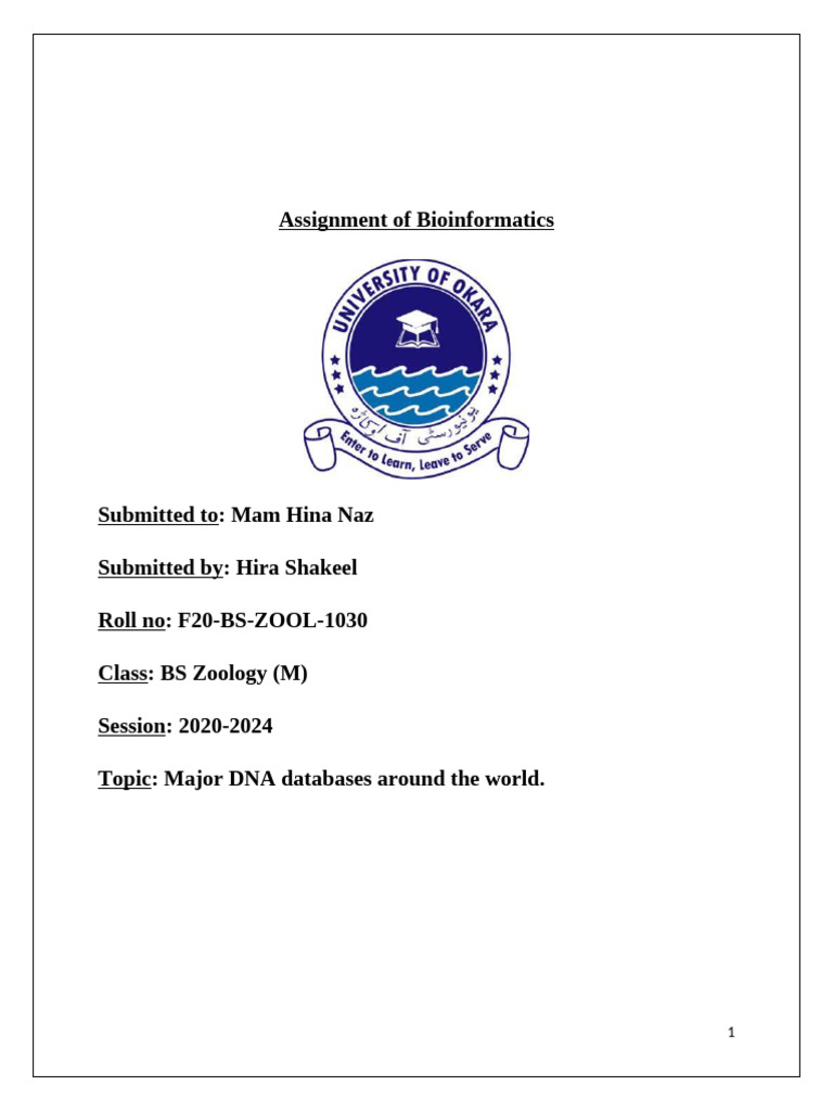 Assignment of Bioinformatics | PDF | Bioinformatics | Life Sciences