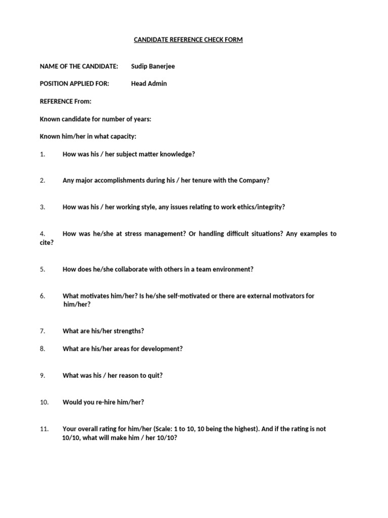 Candidate Reference Check | PDF