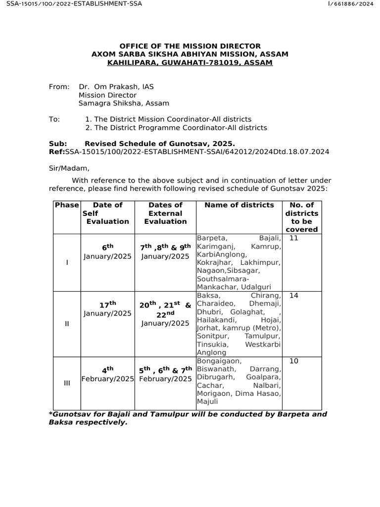 Gunotsav 2025 Revised Schedule Assam | PDF