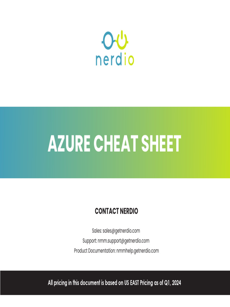Nerdio Azure Cheat Sheet Q1, 24 | PDF | Solid State Drive | Random Access Memory