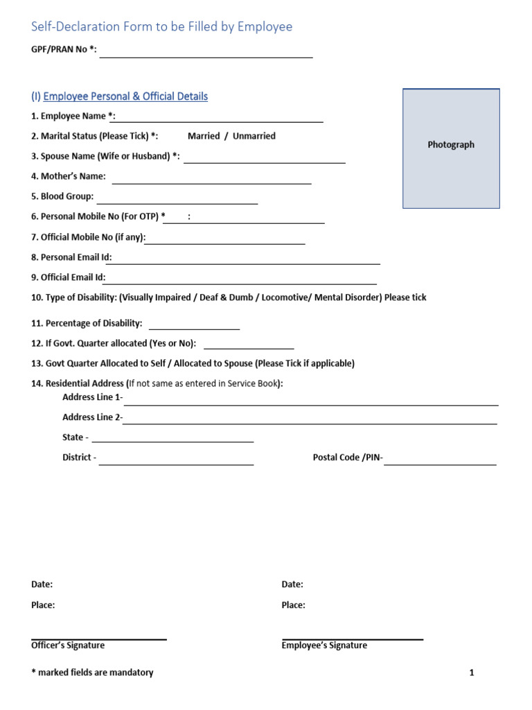 Self-Declaration Form - v0.5 | PDF | Disability