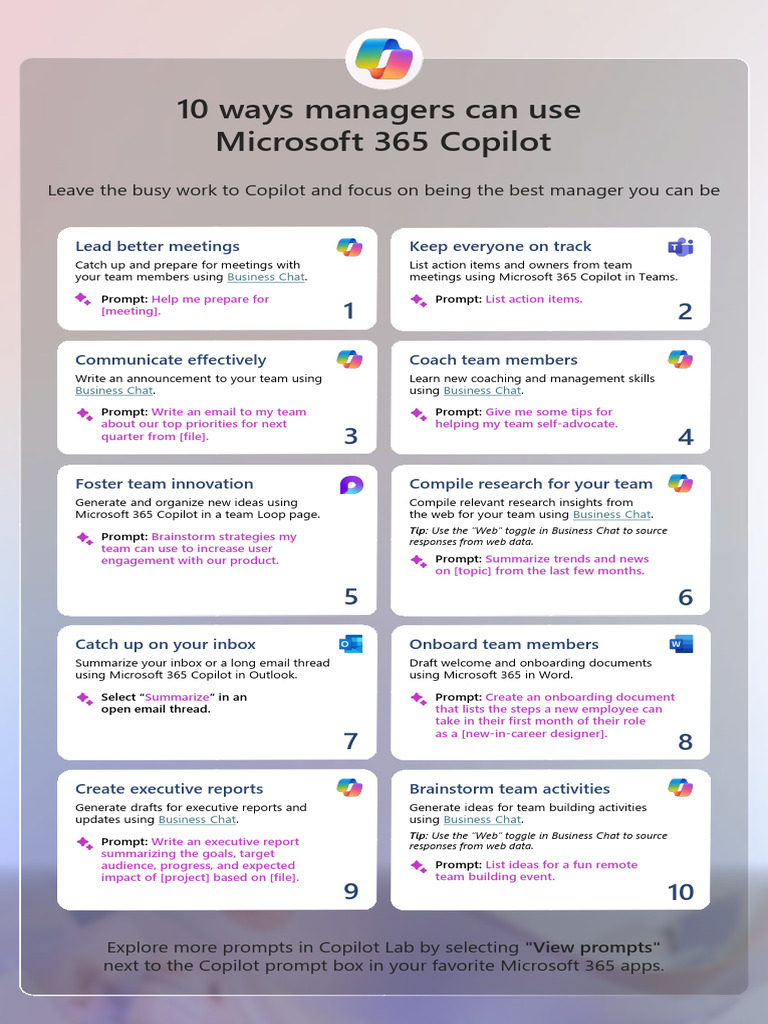 10 Ways Managers Can Use Microsoft 365 Copilot | PDF | Microsoft | Computing