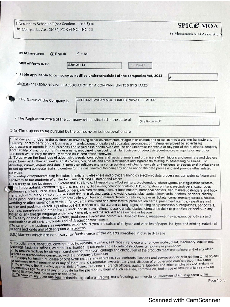 Company MOA (1) | PDF