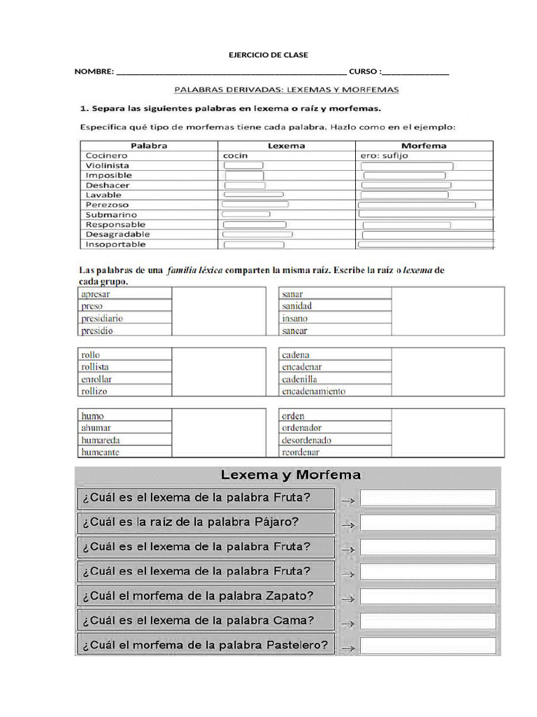 Lexema y Morfema - Ejercicios | PDF | Crecimiento personal y profesional