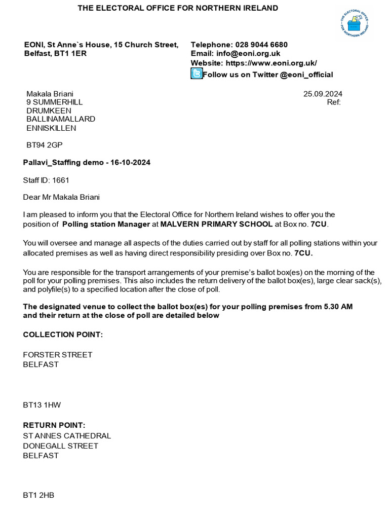 Polling Station Manager Appointment Letter - 25092024052630 | PDF ...
