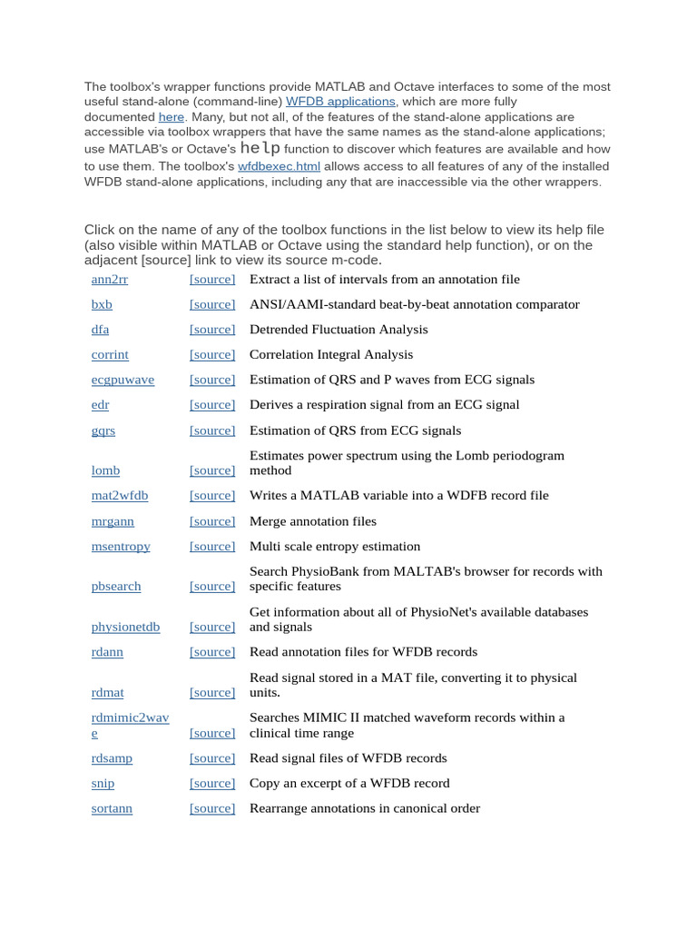 WFDB Toolbox for MATLAB Users | PDF